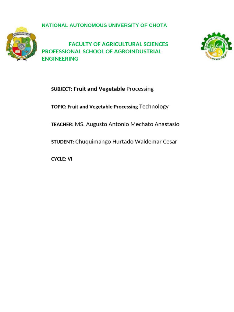 Technology For Processing Fruits and Vegetables | PDF