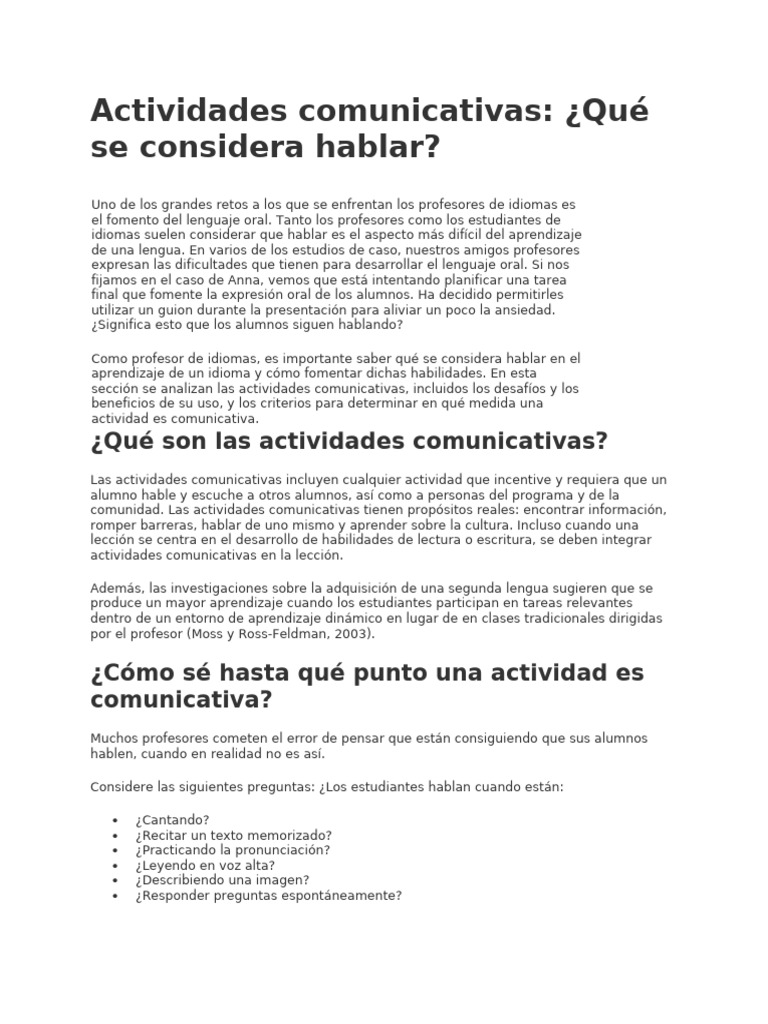Actividades Comunicativas en Idiomas | PDF | Aprendizaje | Enseñando
