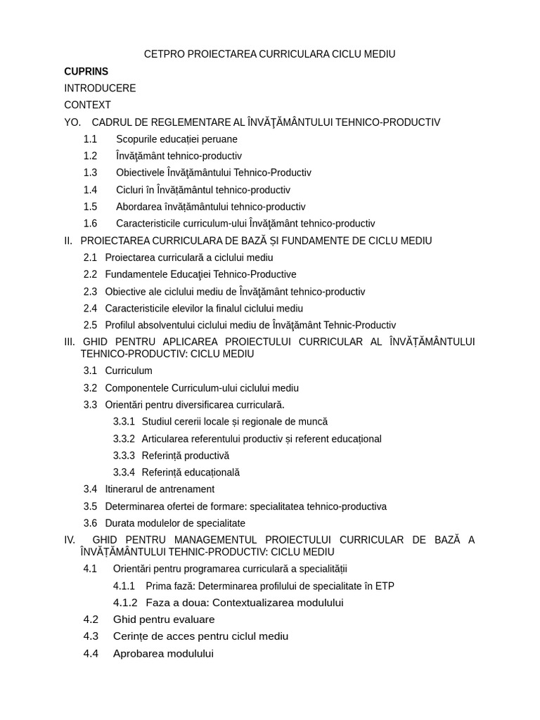 Proiectul Curricular Cetpro Ciclu Mediu | PDF