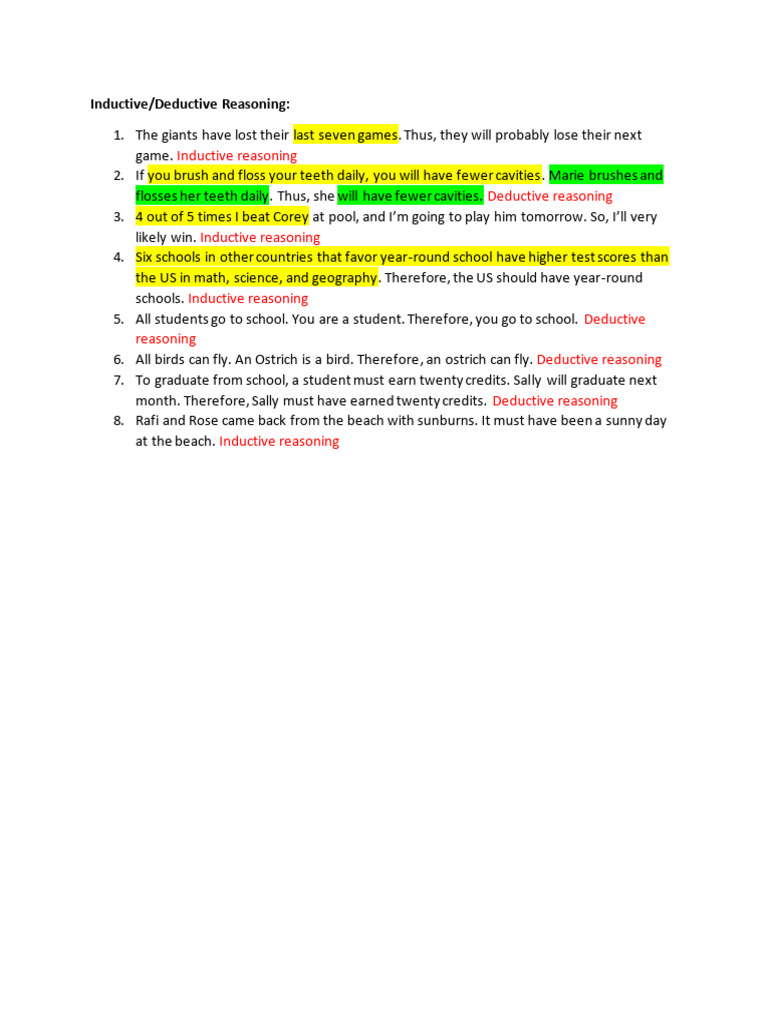 Inductive and Deductive Reasoning AK | PDF