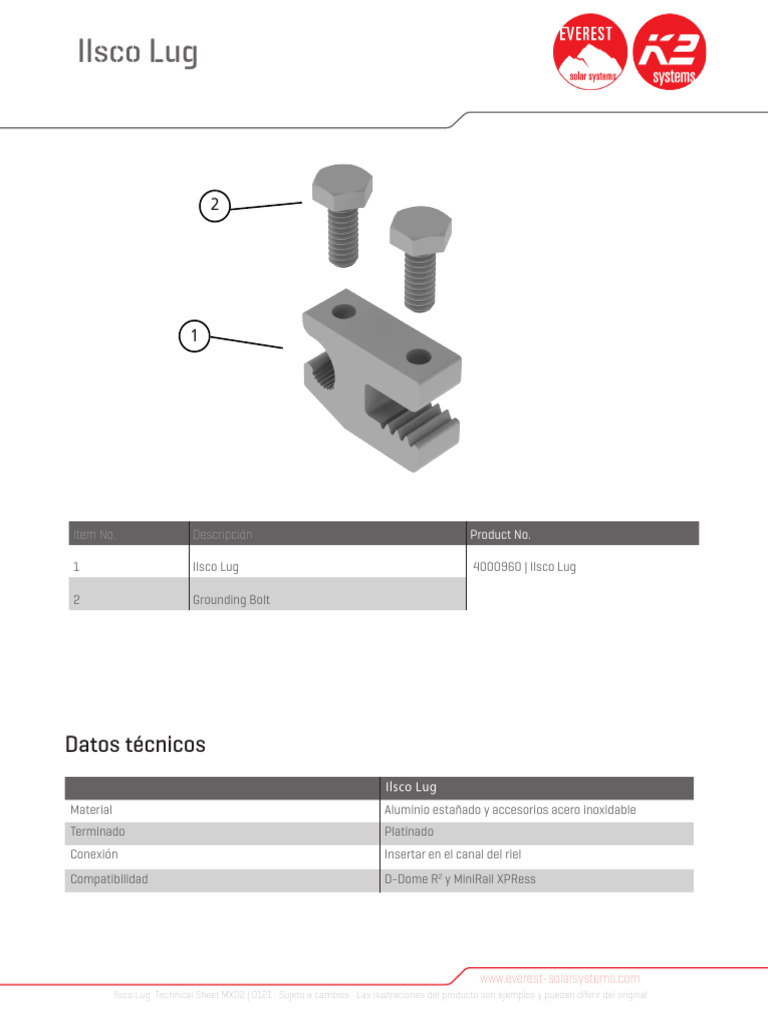 Ficha Técnica K2 Systems Ilsco Lug-MCCUWZJKGWINB53EUNGQQQVNXPHQ | PDF