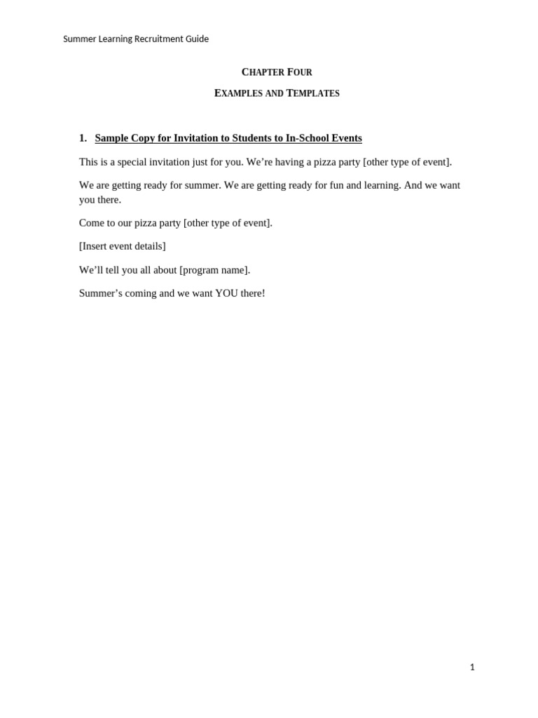 Sample Copy For Invitation To Students To in School Events | PDF