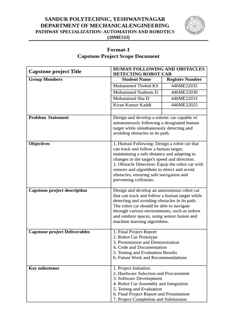 Capstone Project Details | PDF | Robot | Robotics