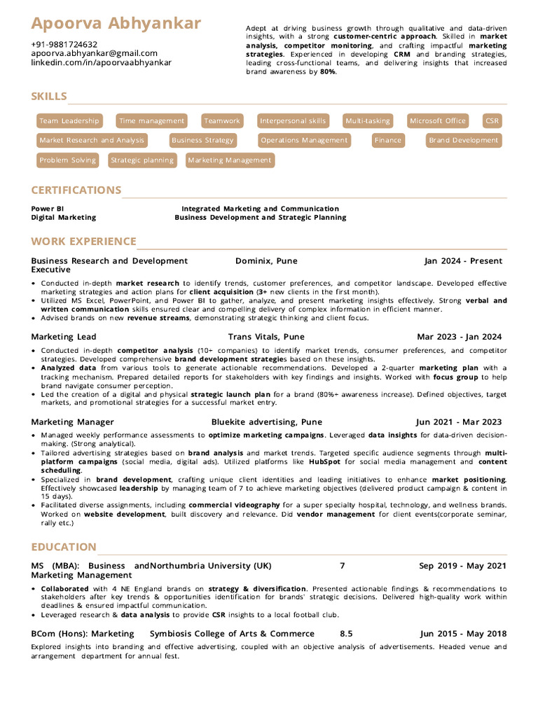 Apoorva Abhyankar Resume | PDF | Marketing | Brand