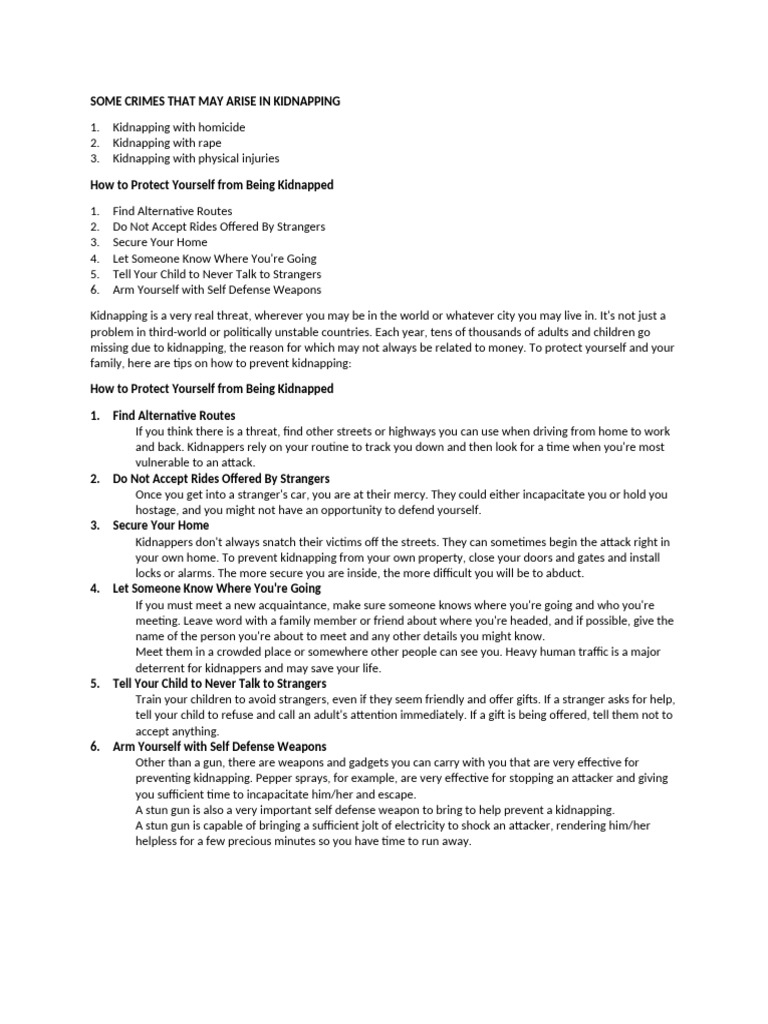 Kidnapping Prevention Tips and Crimes | PDF | Kidnapping | Criminal Justice