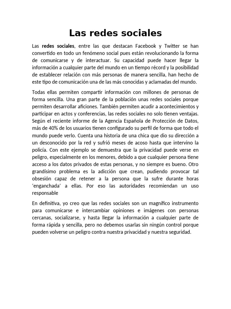 Texto Argumentativo-Tarea Español-Las Redes Sociales | PDF