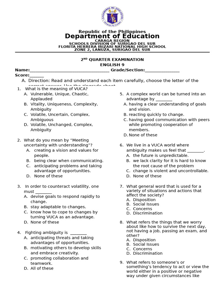 2ND Quarter Final Exam English | PDF