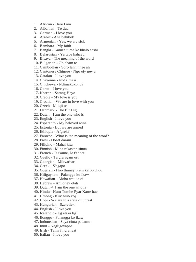 "I Love You in 100 Languages" | PDF | Linguistics | Languages Of Asia