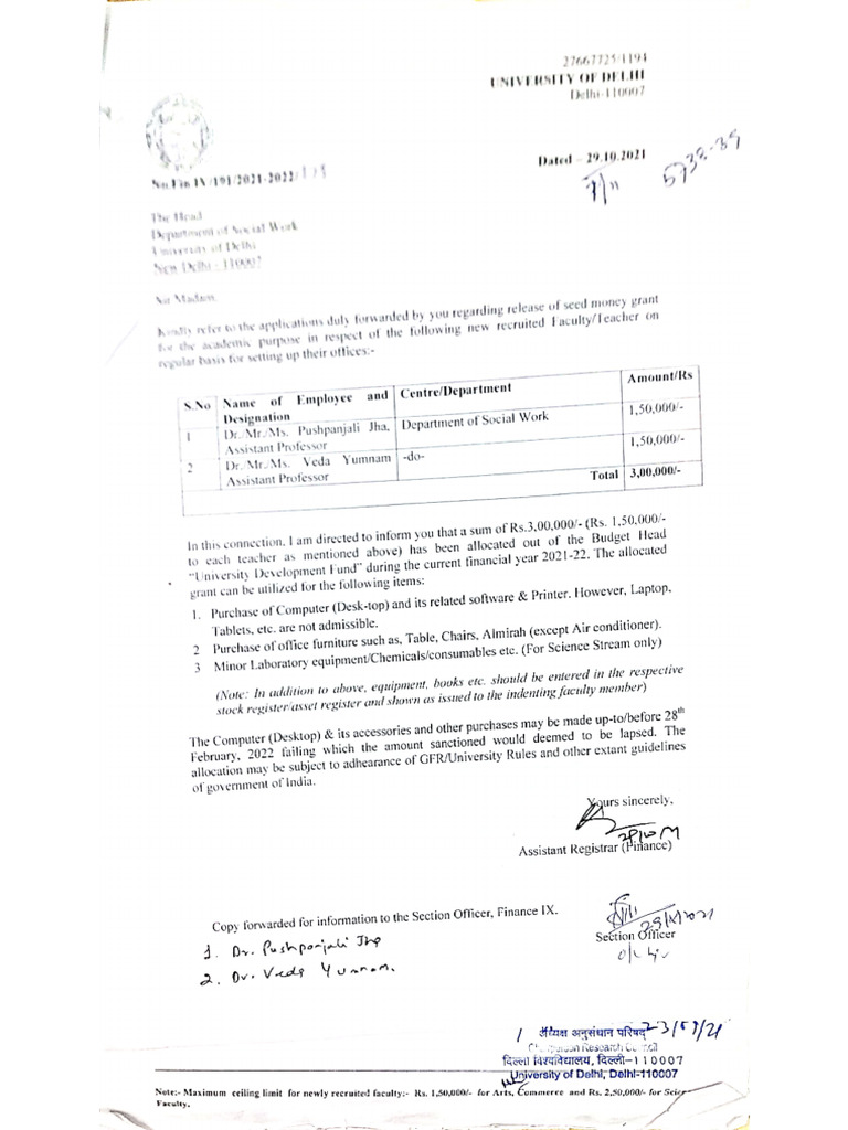 3.1.2 Seed Money Sanction Letters 2021 | PDF