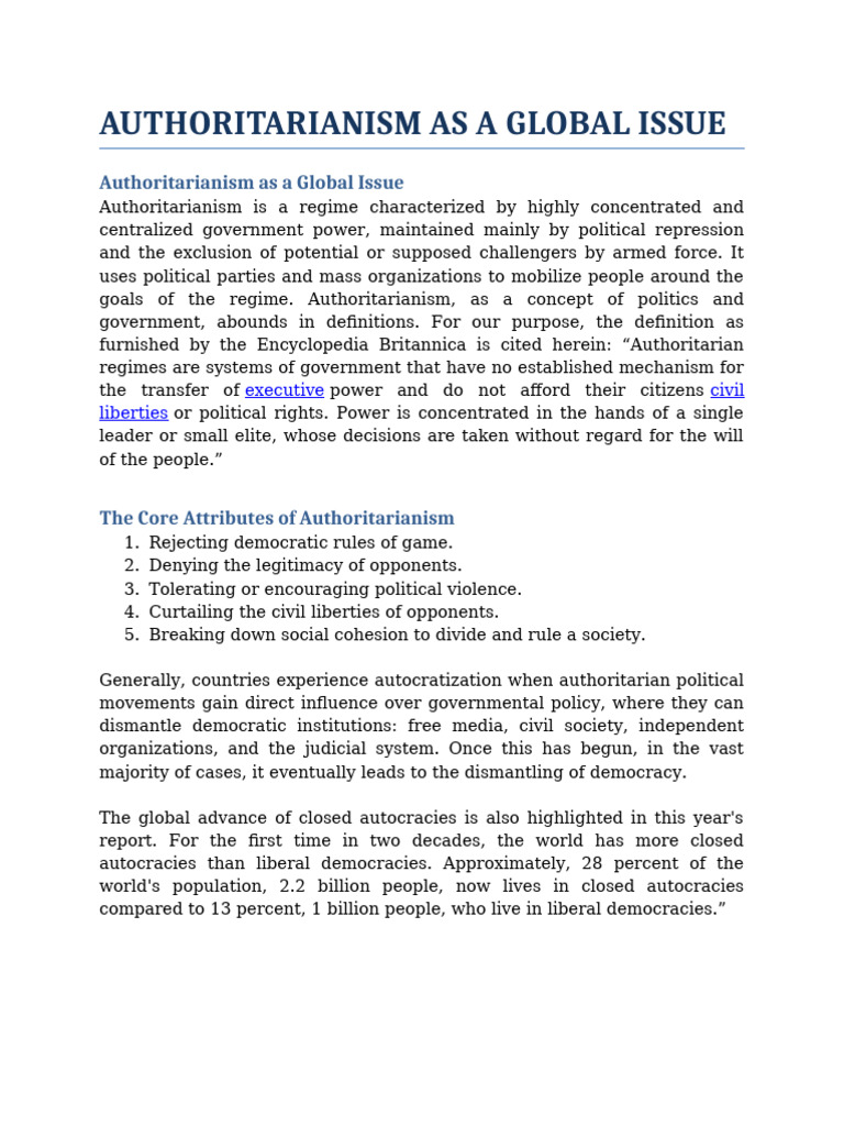 Global Impact of Authoritarianism | PDF | Authoritarianism | Democracy