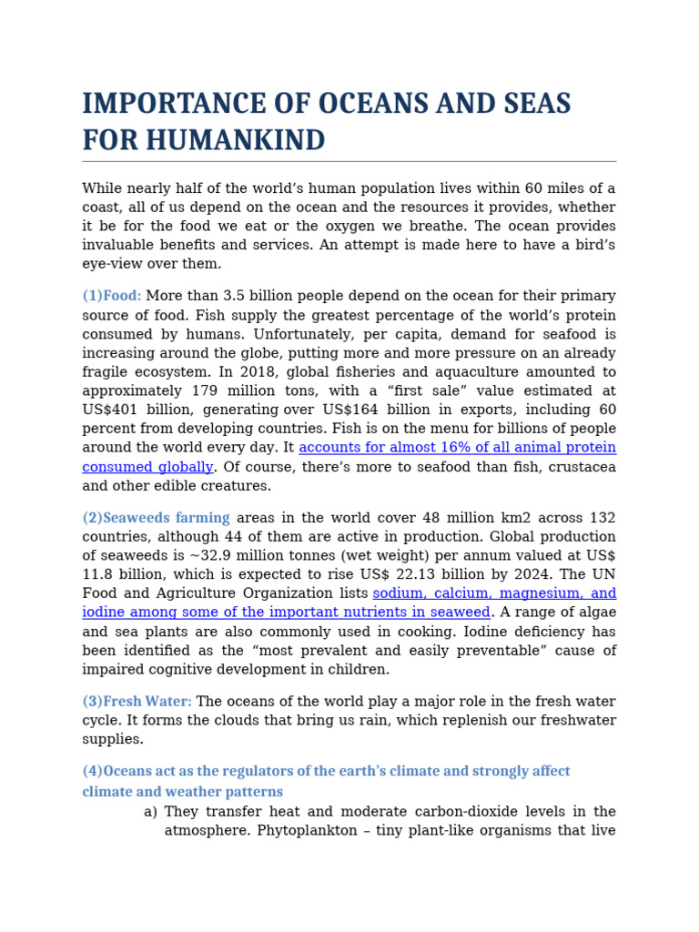 Vital Ocean Benefits for Humanity | PDF | Oceans | Water
