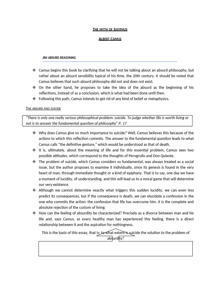 The Myth of Sisyphus Summary | PDF | Albert Camus | Existentialism