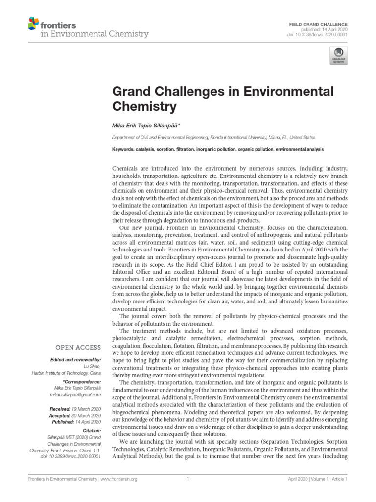 Grand Challenges in Environmental Chemistry | PDF | Environmental ...