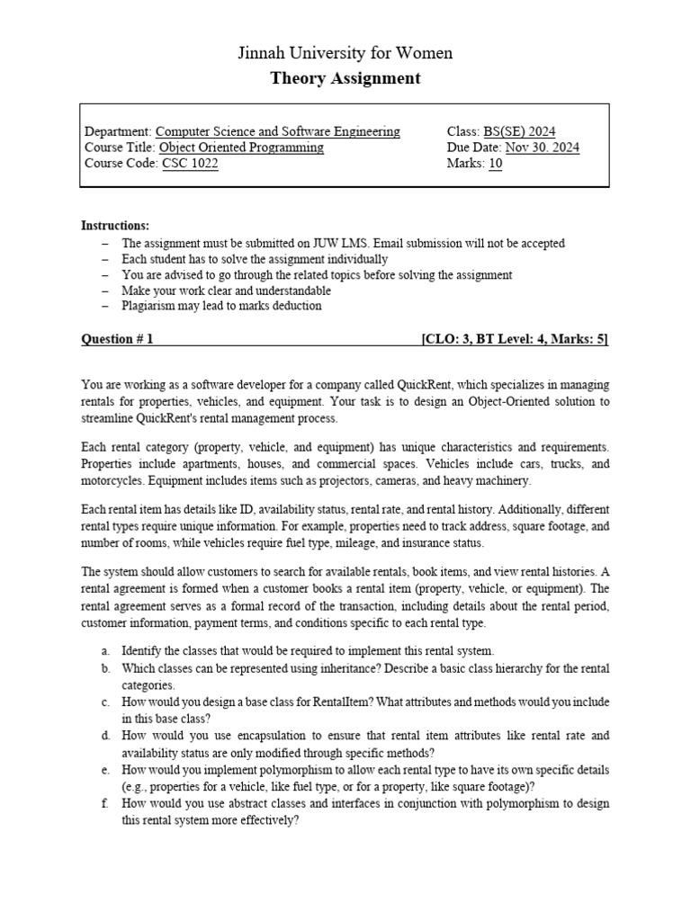 Theory Assignment Pdf Class Computer Programming Method Computer Programming