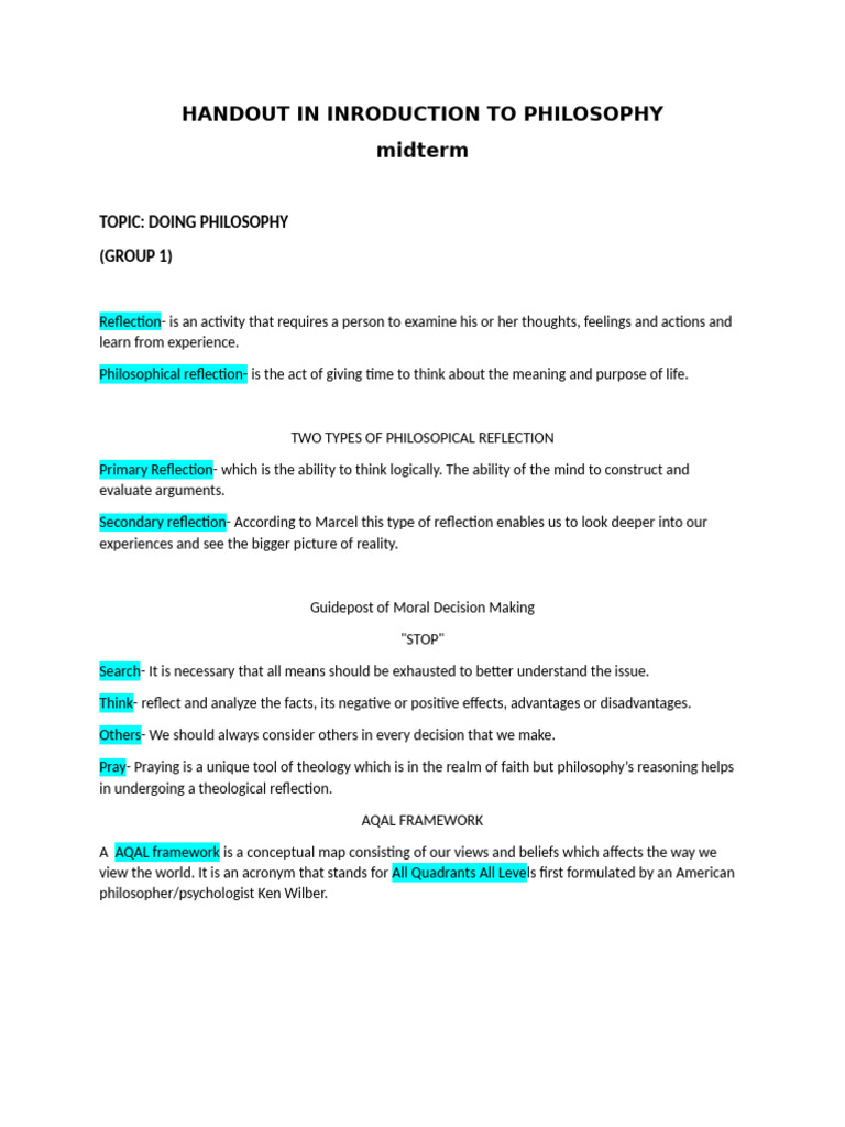 Handout in Inroduction To Philosophy | PDF | Bias | Reason
