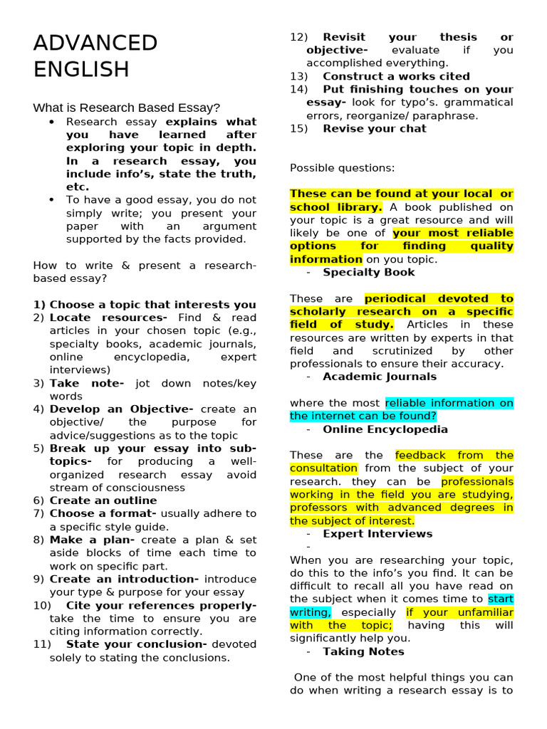 ADVANCED ENGLISH | PDF | Essays | Citation