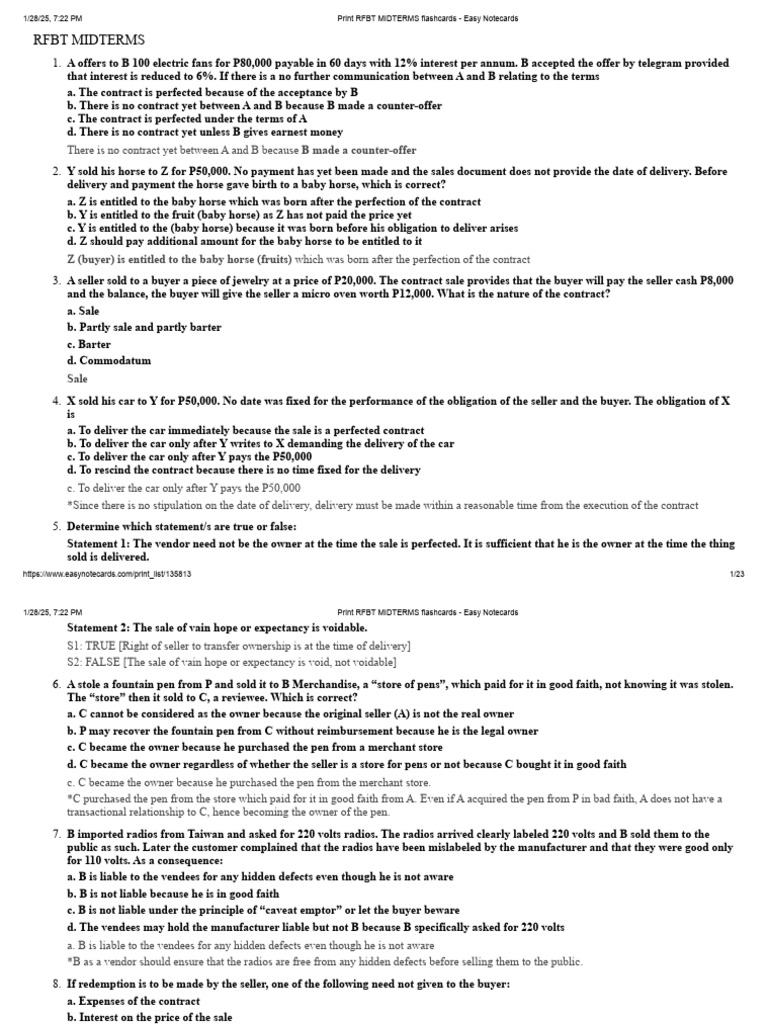 Print RFBT MIDTERMS Flashcards - Easy Notecards | PDF | Mortgage Law | Business Law