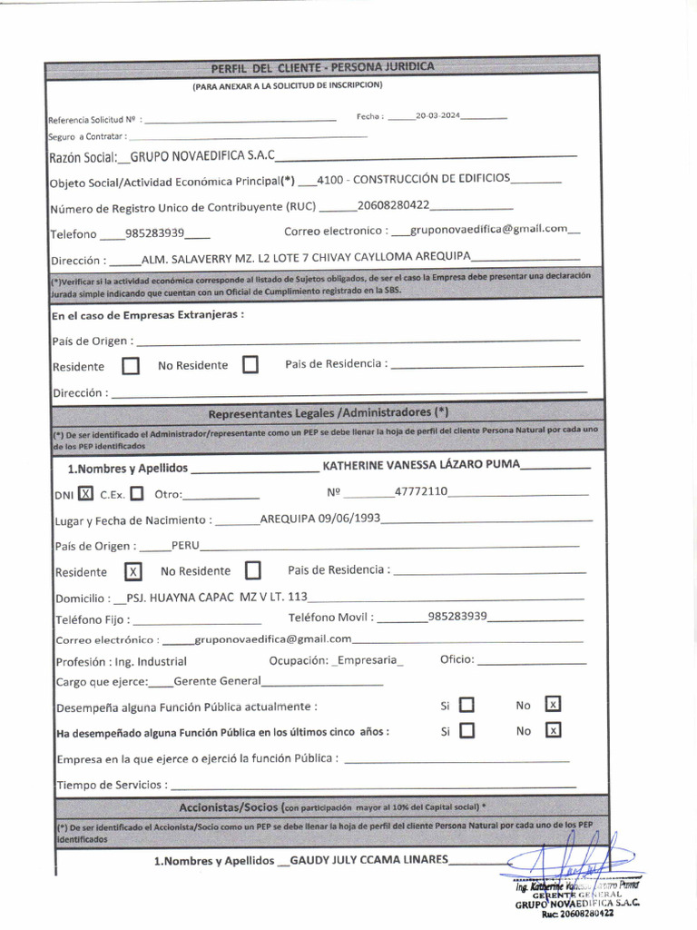 Perfil de Cliente - Persona Juridica | PDF