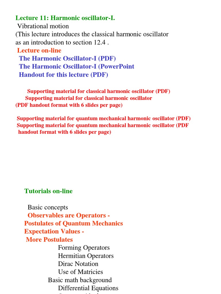 Chem 373 - Lecture 11: Harmonic Oscillator-I | PDF | Oscillation | Wave Function