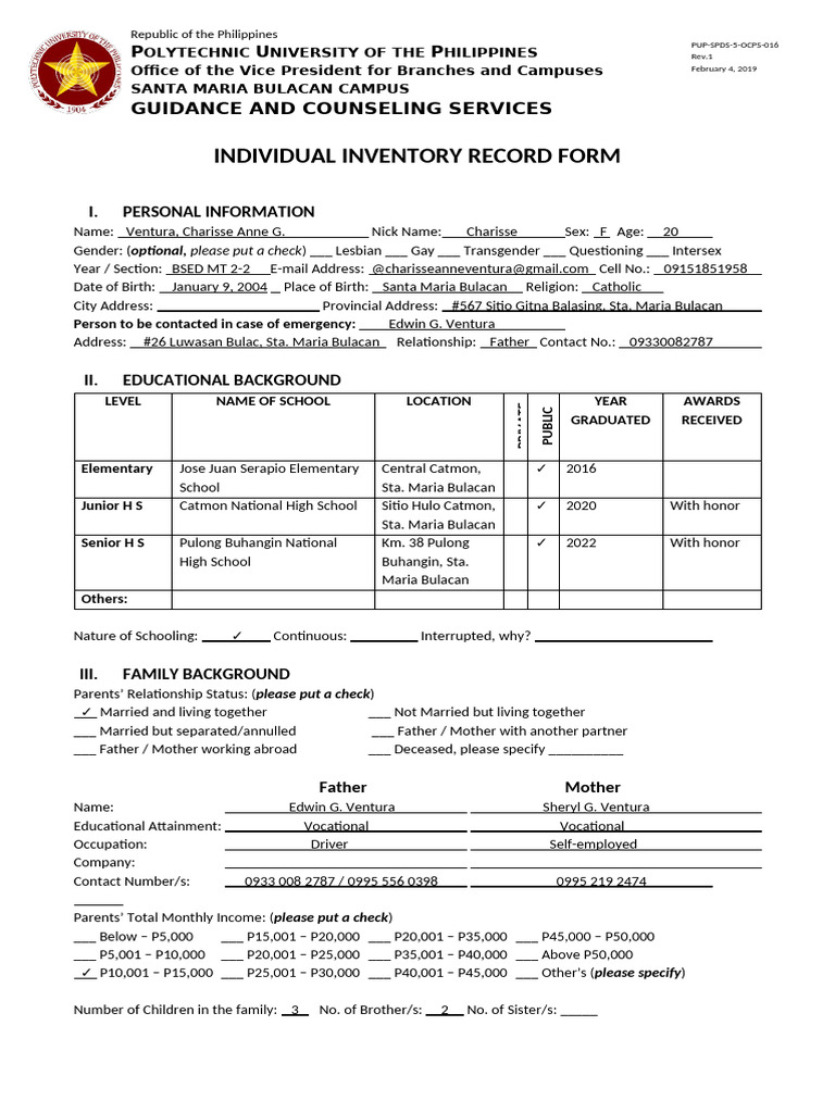 Student Inventory Form | PDF | Equality Rights | Human Rights