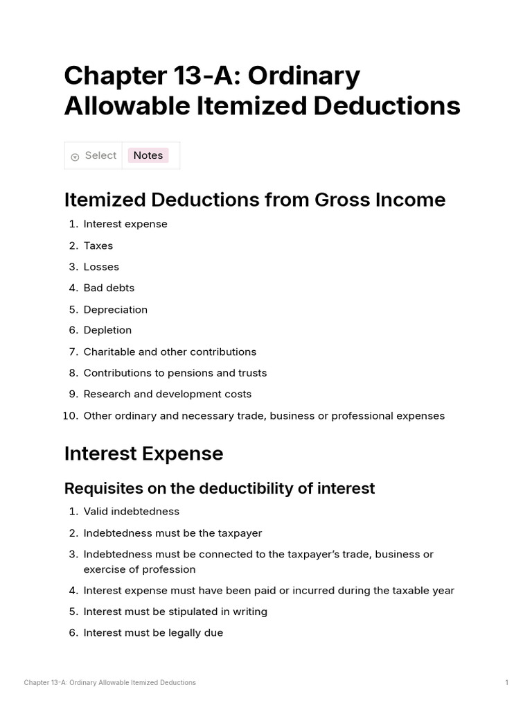 Chapter 13-A Ordinary Allowable Itemized Deductions | PDF | Tax Deduction | Expense