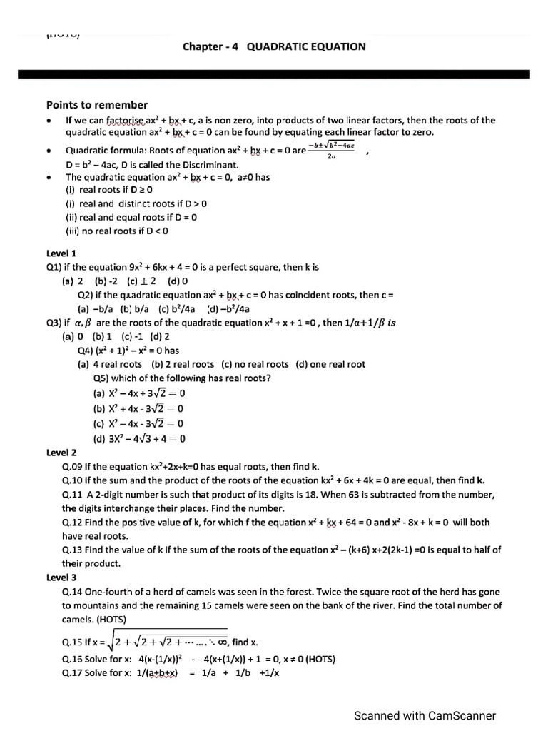 X Ws Quadratic Equations | PDF
