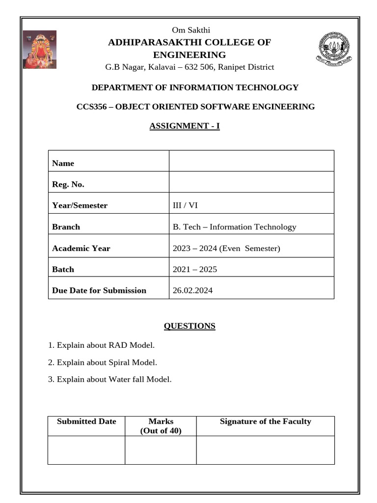 Assignment Front Page Oose | PDF