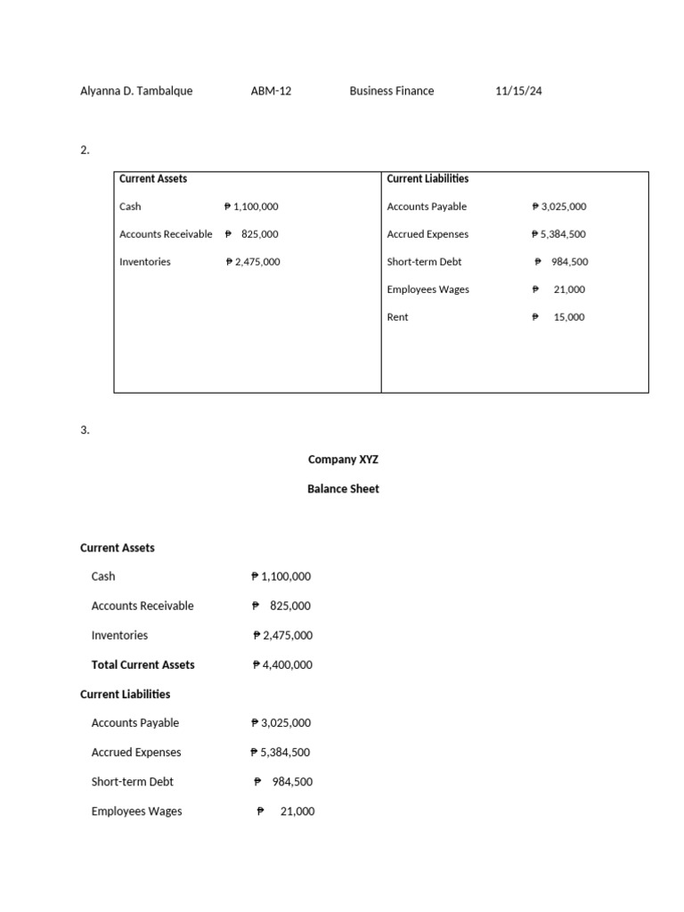 Company XYZ Balance Sheet Analysis | PDF