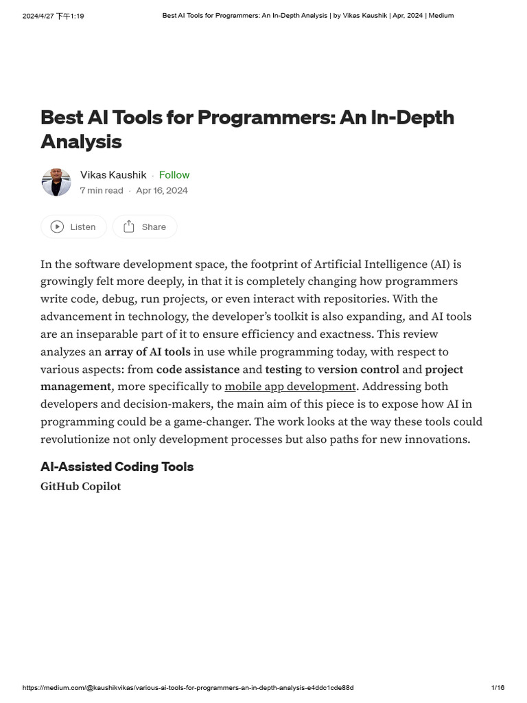 Best AI Tools for Programmers_ An In-Depth Analysis _ by Vikas Kaushik ...