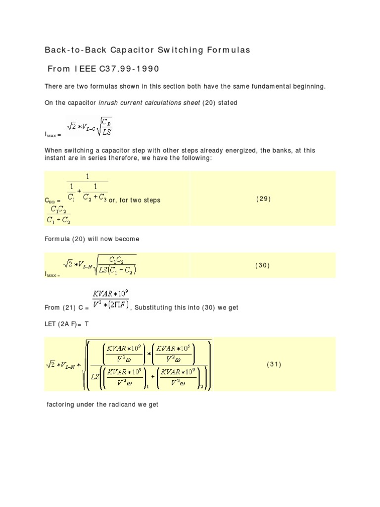 GES Back-To-Back Capacitor Switching Formulas | PDF