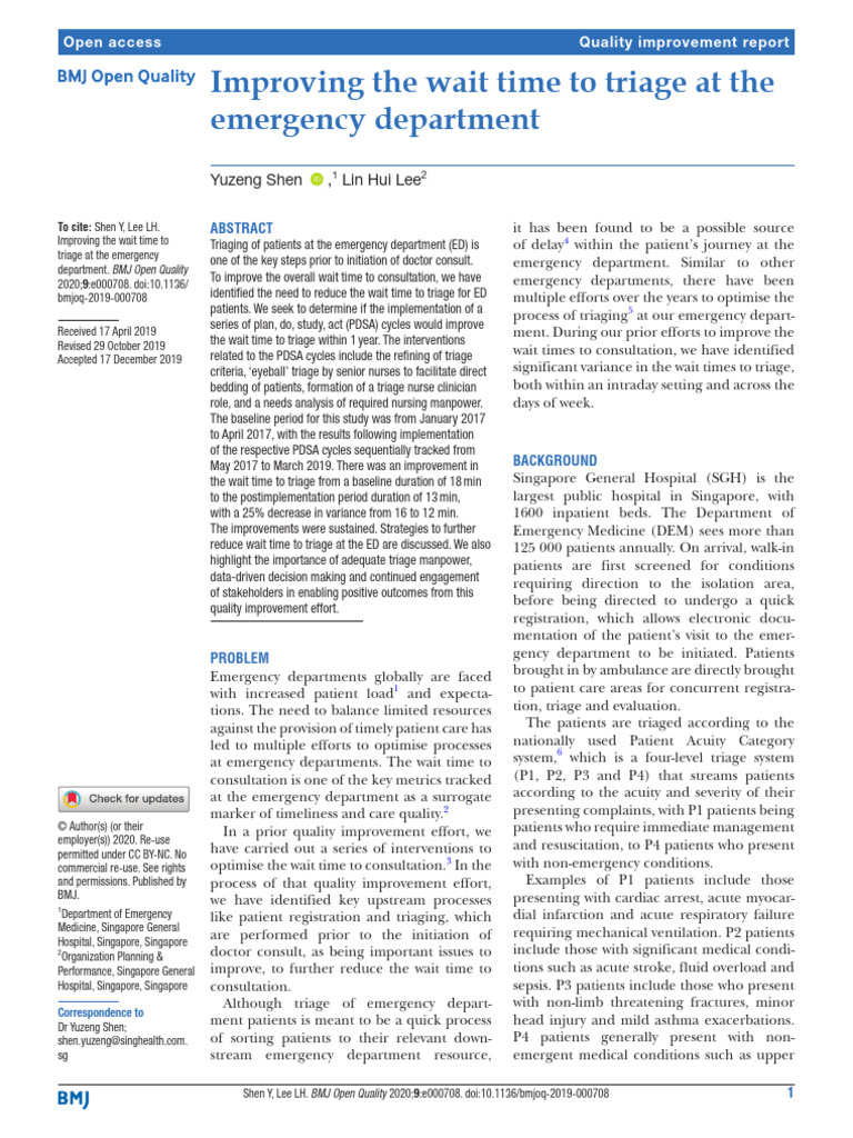 Reducing Triage Wait Times in ED | PDF | Emergency Department | Nursing