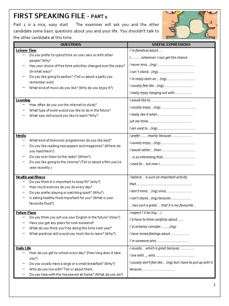 FCE Speaking Part 1 Guide | PDF