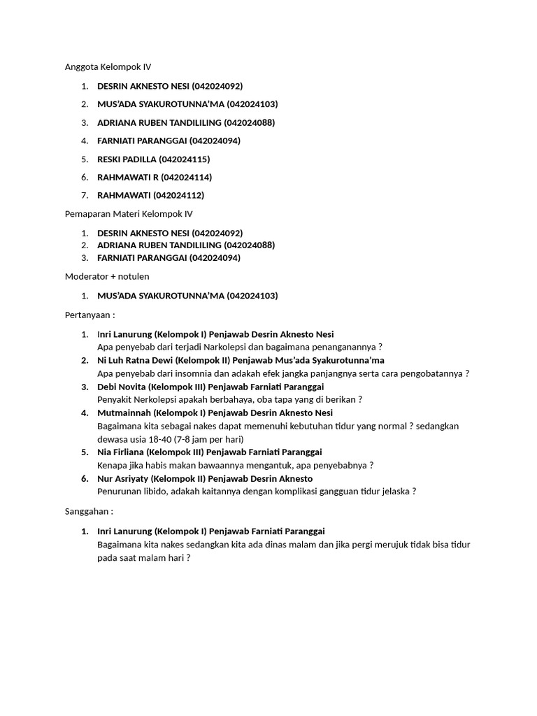 Daftar Pertanyaan Kelompok IV | PDF