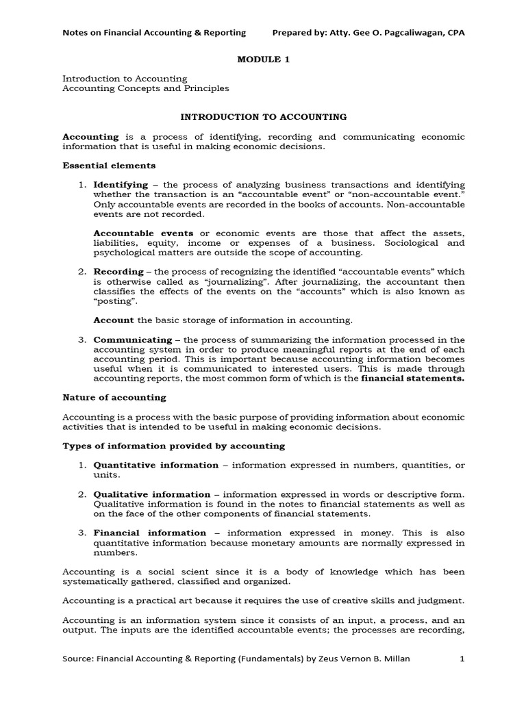 Module 1 Financial Accounting and Reporting Fundamentals | PDF ...