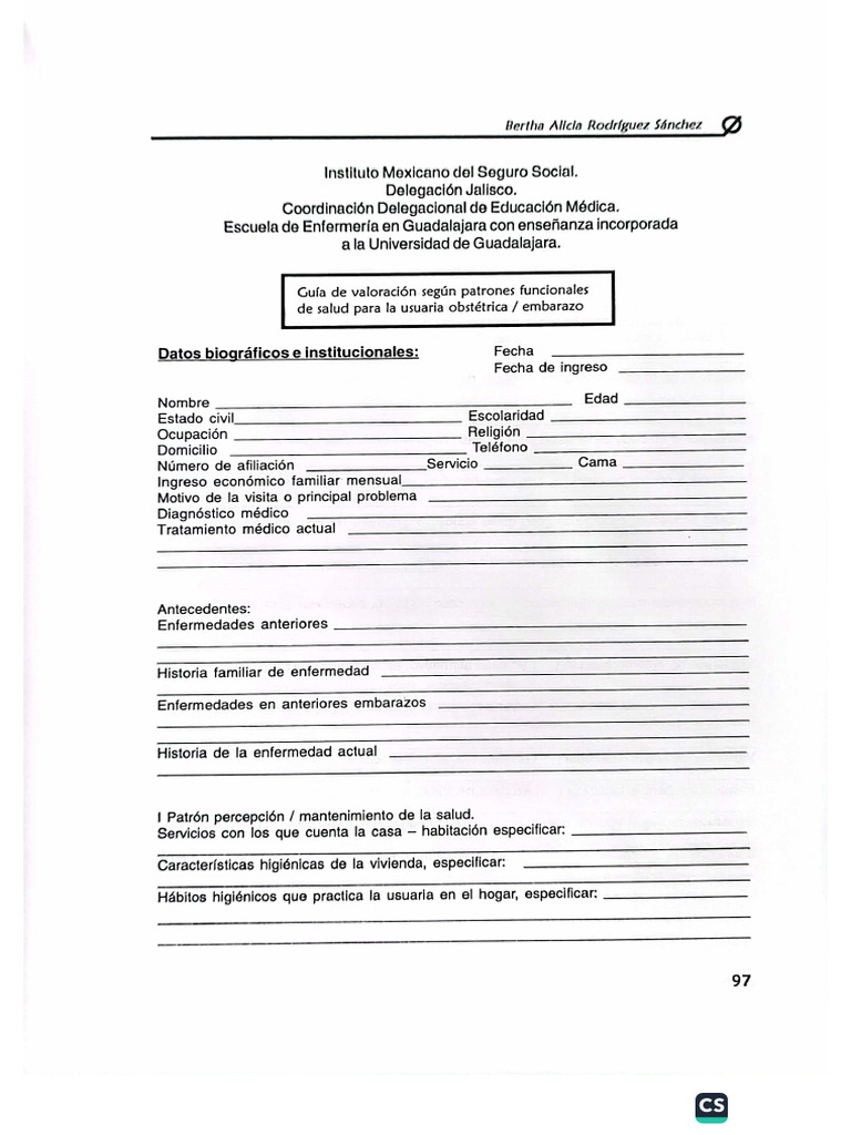 Guía de Valoración Según Patrones Funcionales de Salud para La Usuaria ...