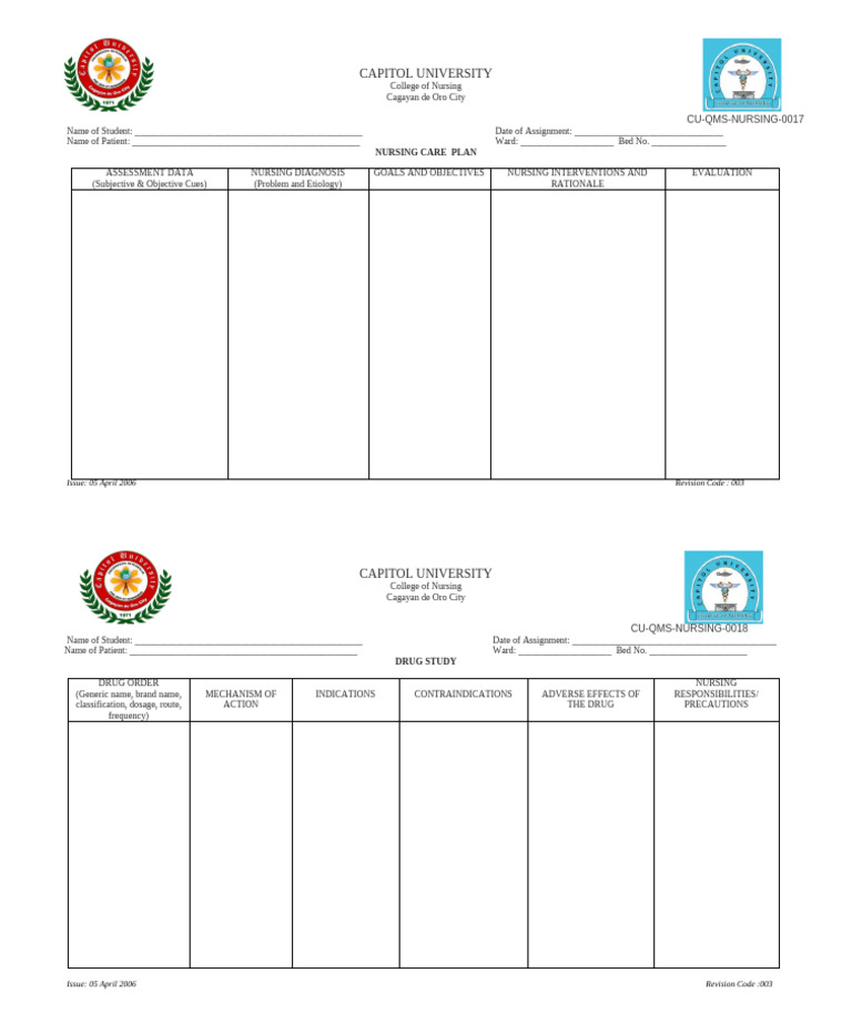 NCP-Drug-Study-Form-2 3 | PDF | Nursing | Social Programs