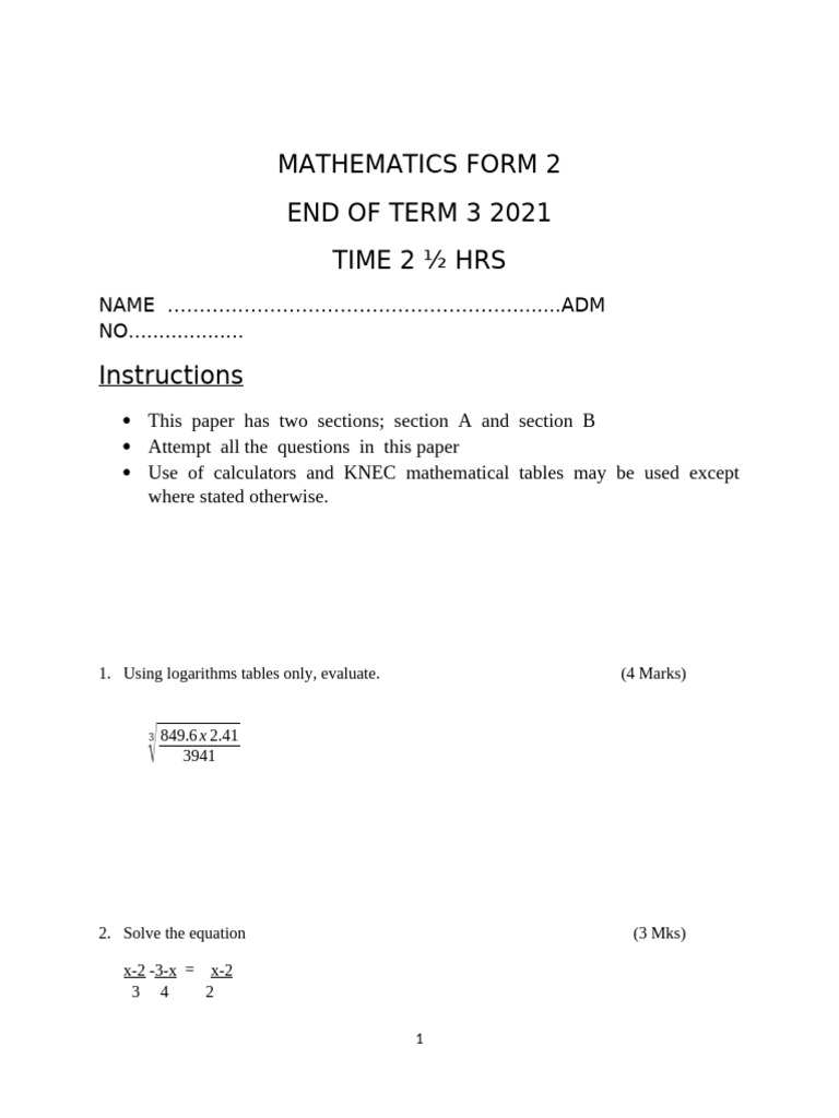 Math Qns f2 Term 3 Exam 2021 | PDF | Pound Sterling | Mathematics