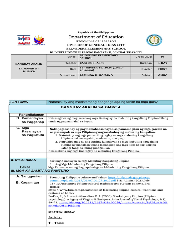 Cot - DLP-GMRC 4 - Q1 | PDF