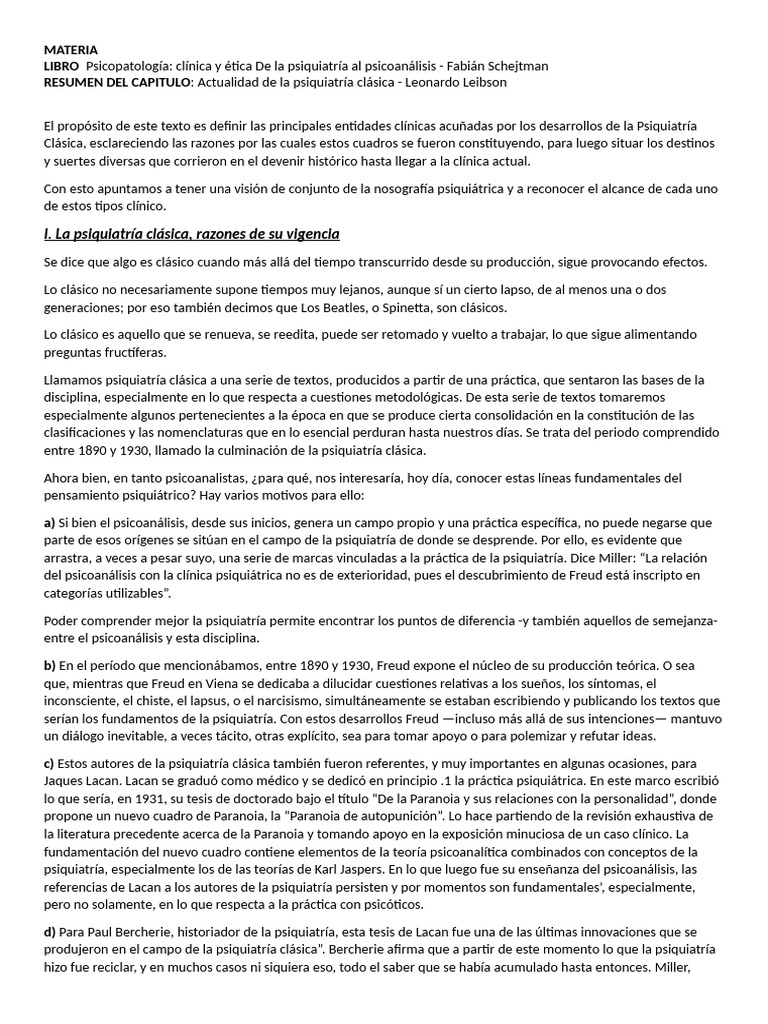 Resumen Leibson Del Libro de Schejtman | PDF | Esquizofrenia | Engaño