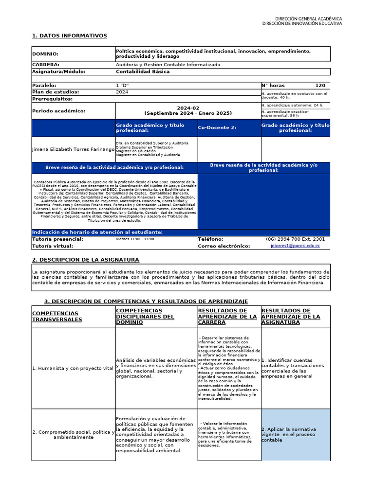 Sílabo Contabilidad Básica Auditoría y Gestión Contable Informatizada 2024-02 | PDF | Contador ...