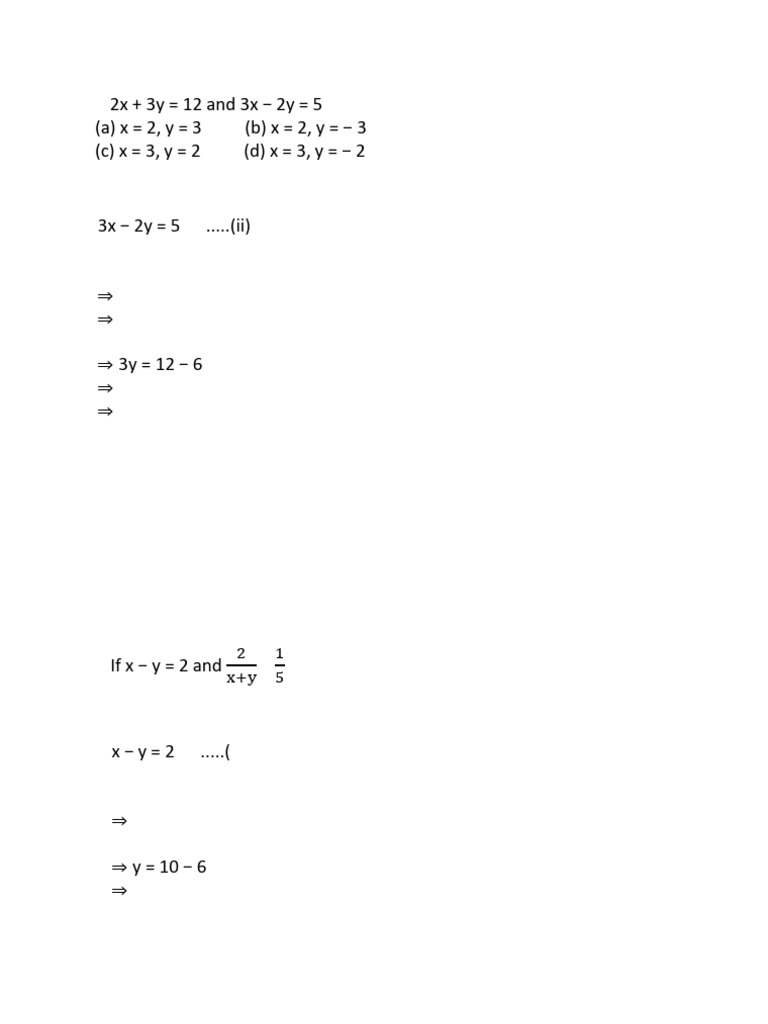 Maths X Mcqs Chapter 03 Linear Equation in Two Variables Part II | PDF | Equations | Mathematics