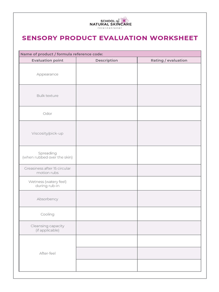 Sensory Product Evaluation Worksheet | PDF