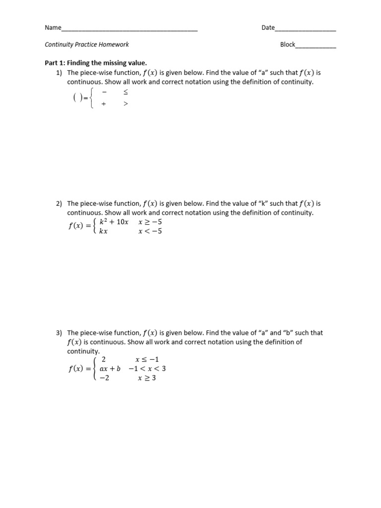 11-Continuity Practice HW | PDF