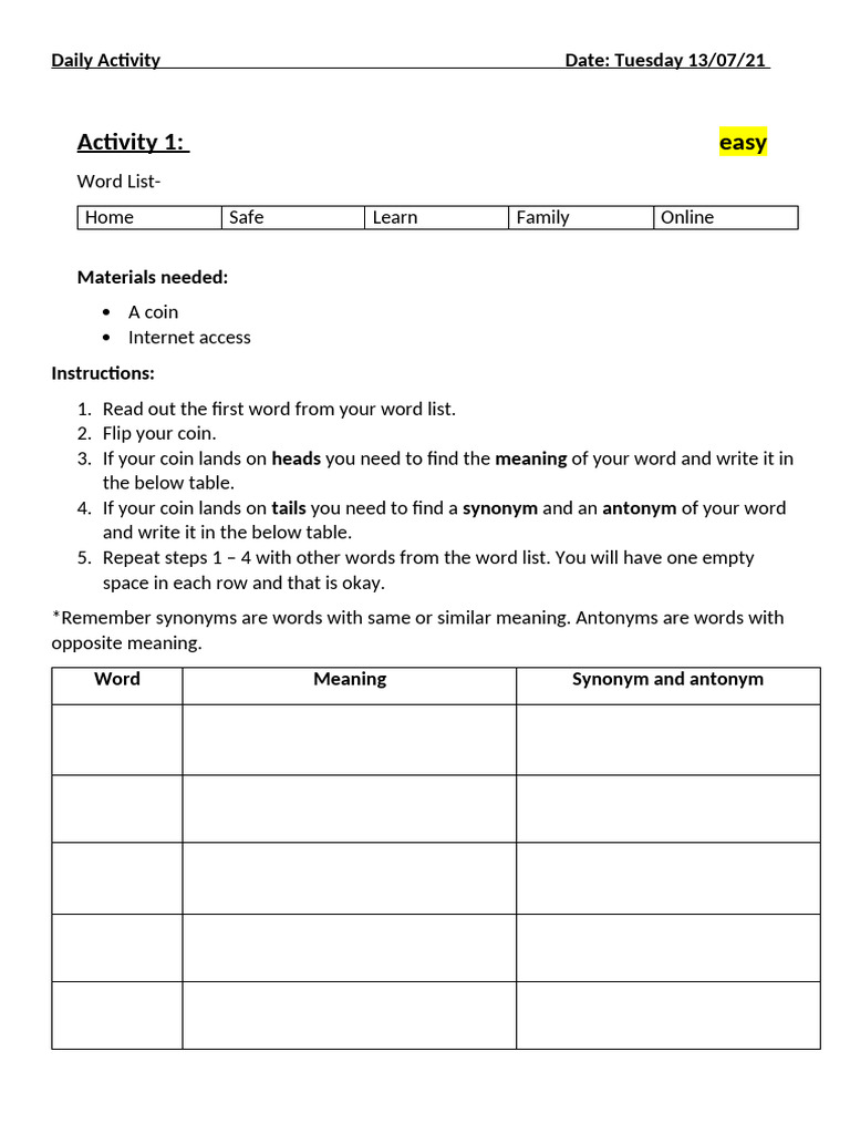 Daily Coin Flip Learning Activities | PDF