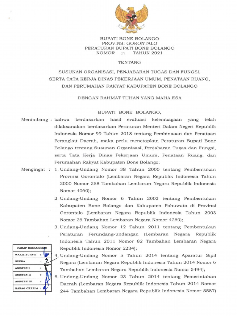 Perbup Bonbol No. 81 Th 2021 Ttg SOTK DInas Pkrjaan Umum, Pnataan RUang ...