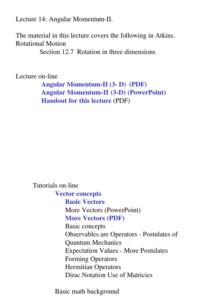 Chem 373 - Lecture 14: Angular Momentum-II | PDF | Angular Momentum ...