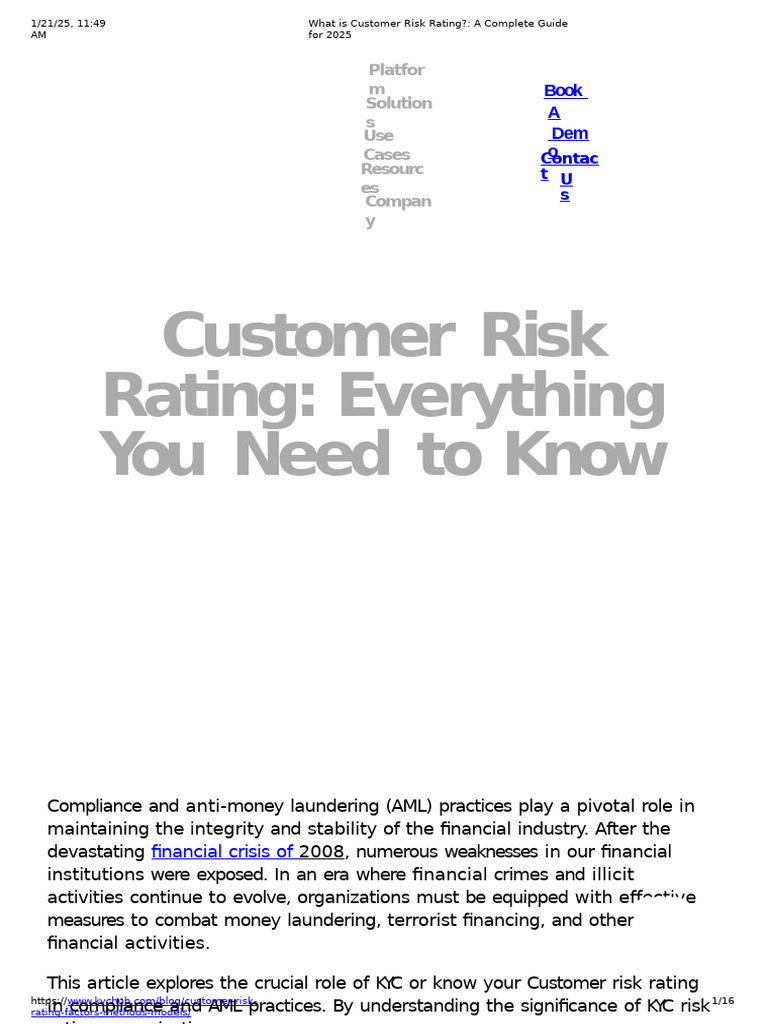 Understanding Customer Risk Rating in AML | PDF | Regulatory Compliance ...