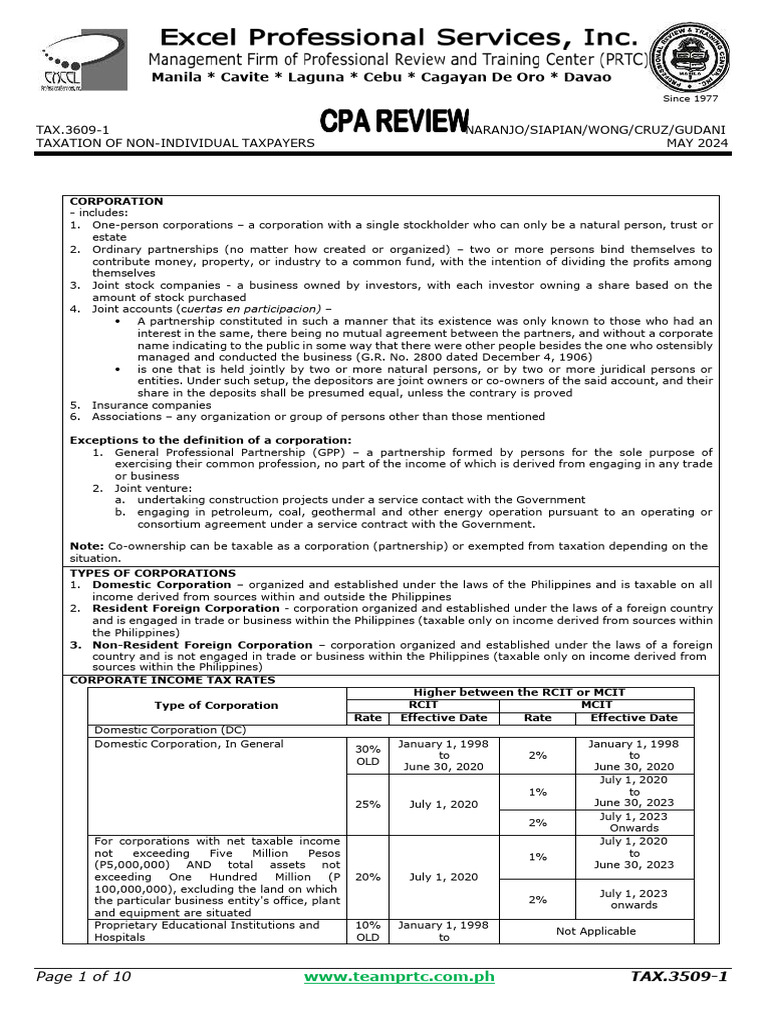 Taxation of Non-Individual Corporations | PDF | Corporate Tax | Income Tax