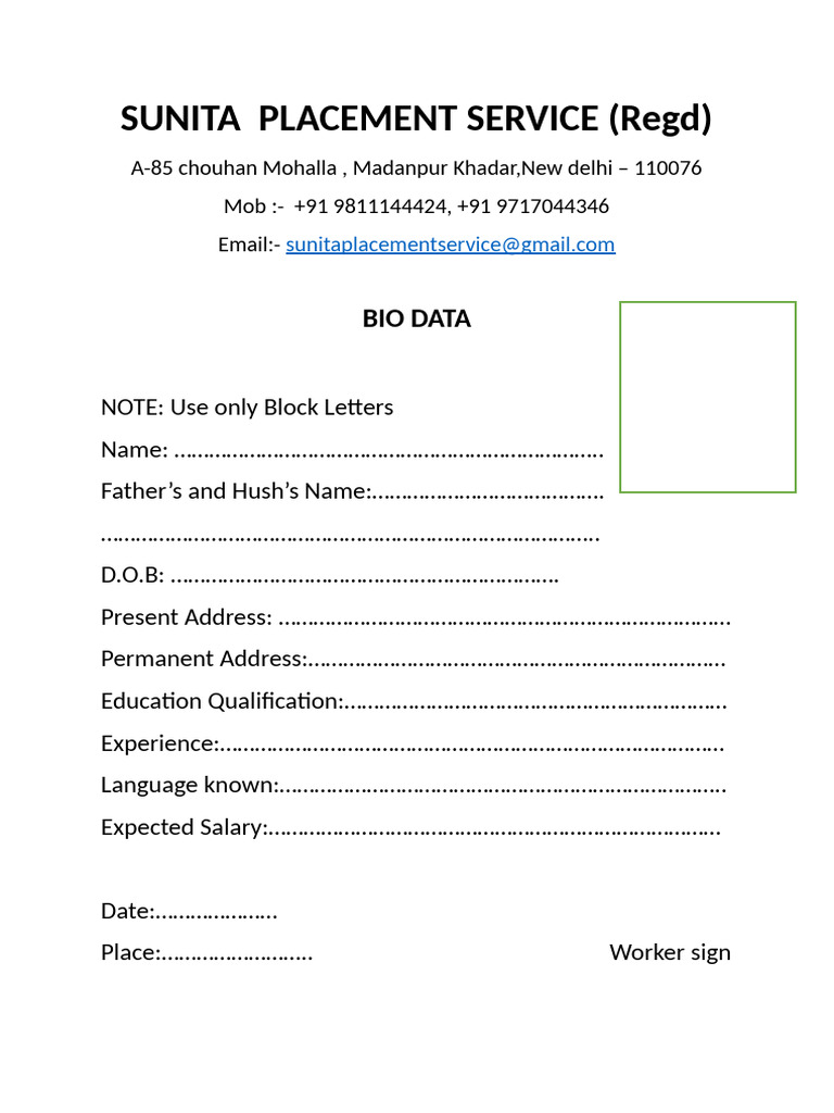 Sunita Placement Service | PDF