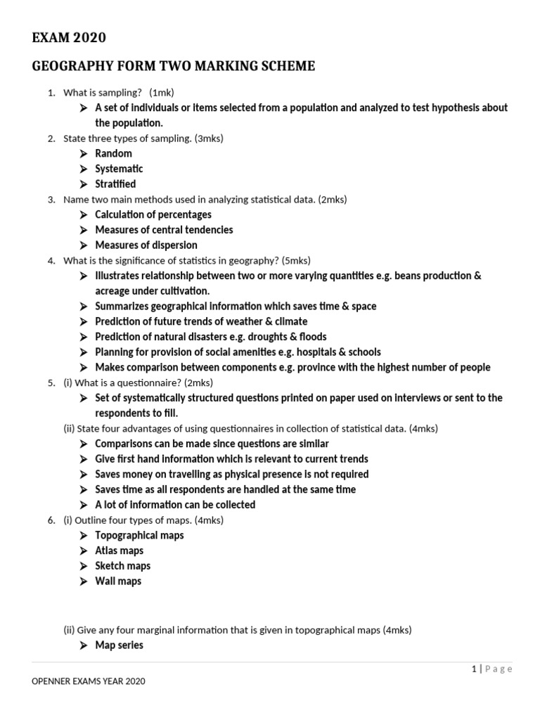 Set1 Geo Ms MidTerm 1 2021 Teacher - Co .Ke F2 Exam | PDF | Statistics | Map